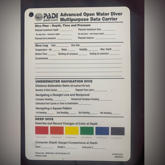 Other | Underwater Navigation Dive Log Sheet | Poshmark